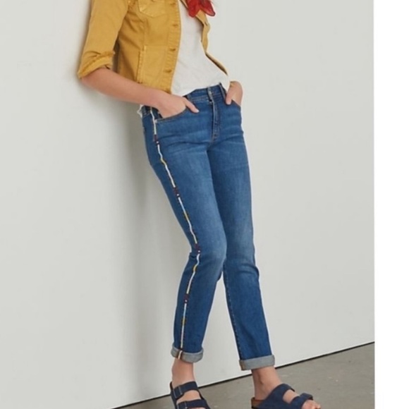 Anthropologie | Jeans | Anthropologie Pilcro Embroidered Stripe Slim Boyfriend Cropblue Jeans ...